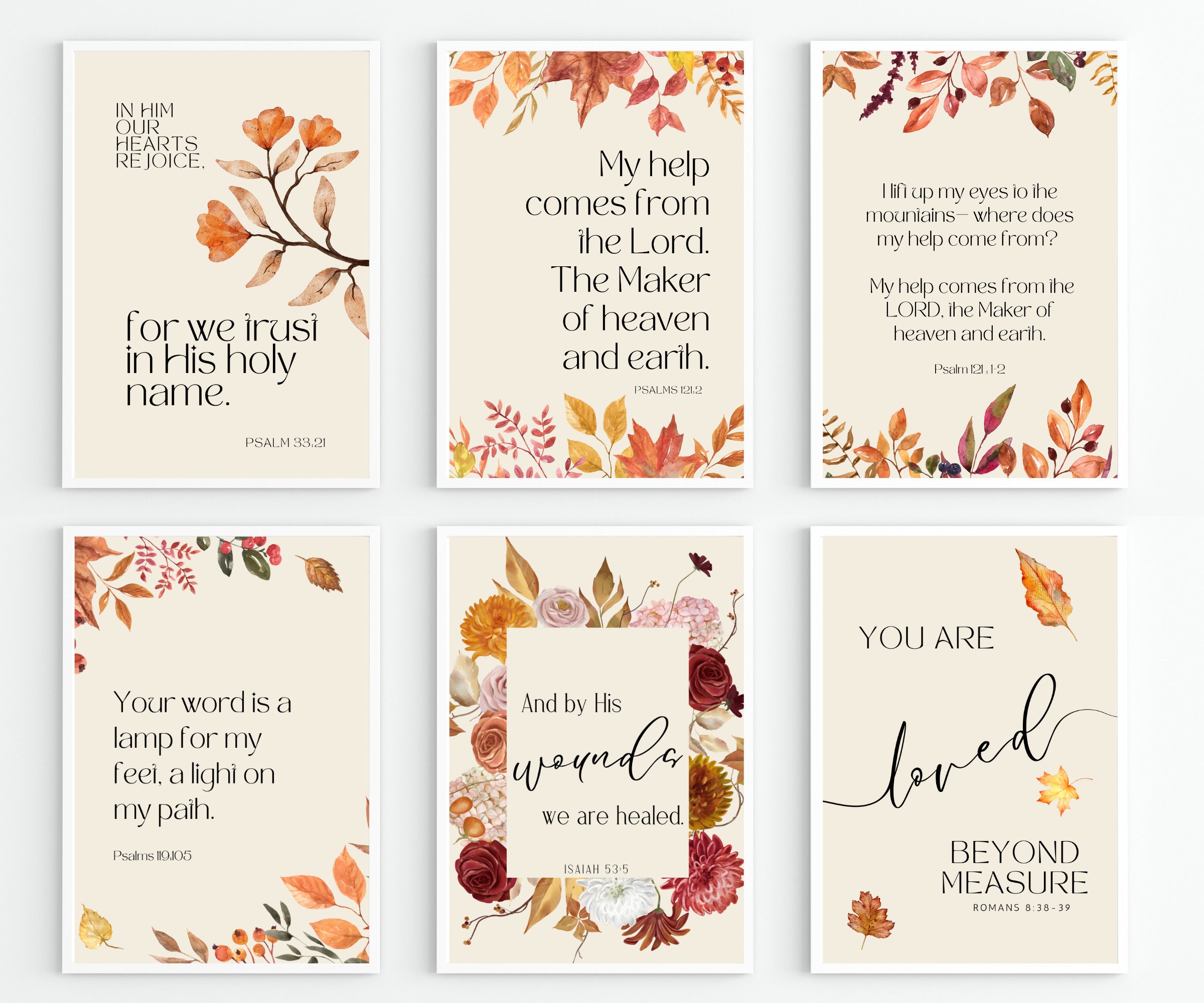 Fall Bible Verse Wall Art Set of 6, Scripture Wall Art, Christian ...