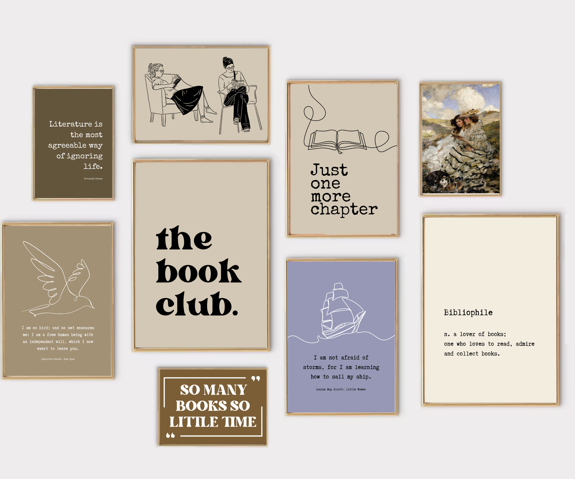 Books Gallery Wall Set of 10, Book Readers Wall Art, the Book Club Wall ...