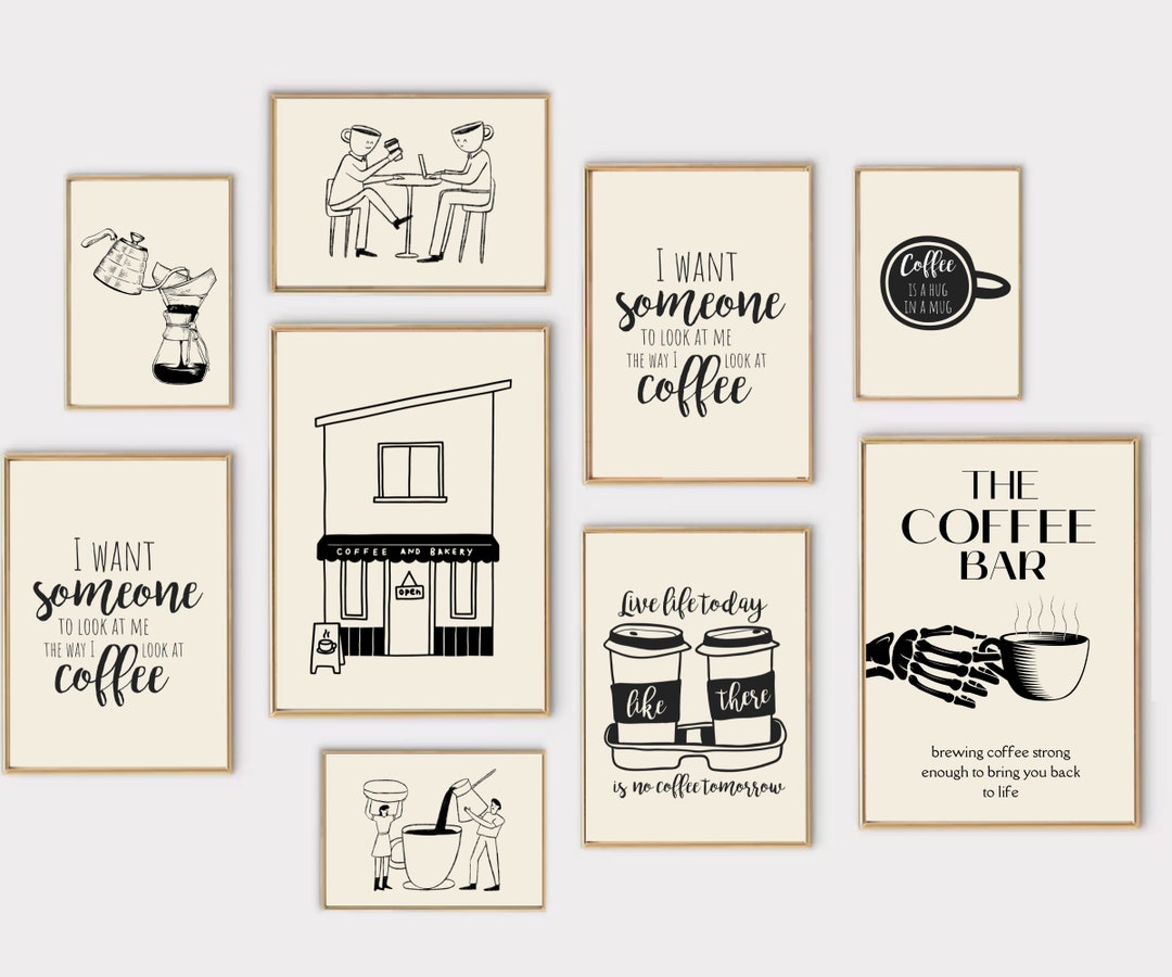 Coffee Bar Gallery Wall Set of 9 Prints | Coffee Wall Art | Coffee ...