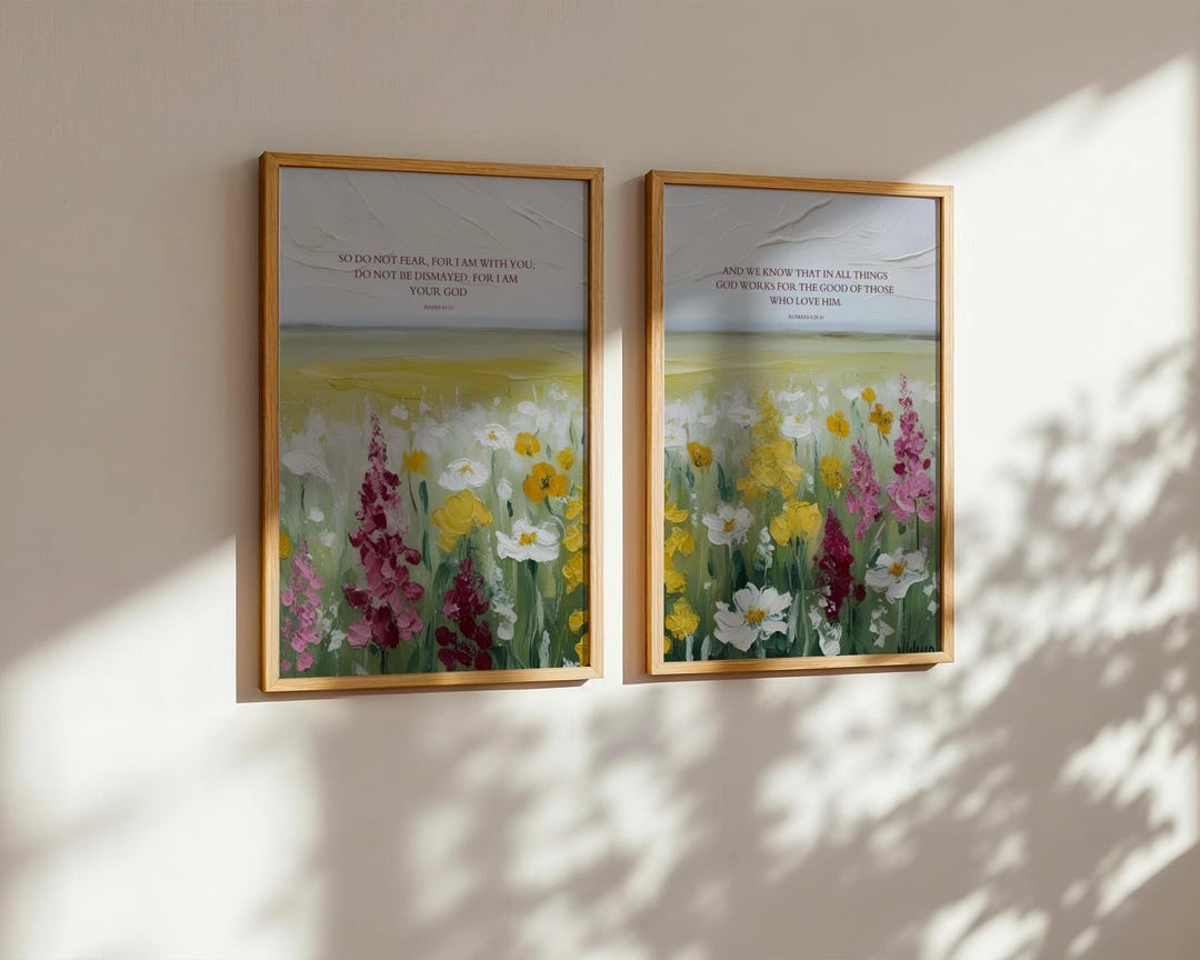 Vintage Wildflowers Bible Verse Art Print Set, Isaiah 41:10 & Romans 8 ...