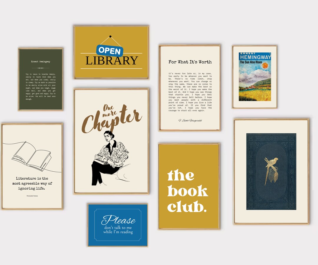 Books Gallery Wall Set of 16, Book Readers Wall Art, the Book Club Wall ...