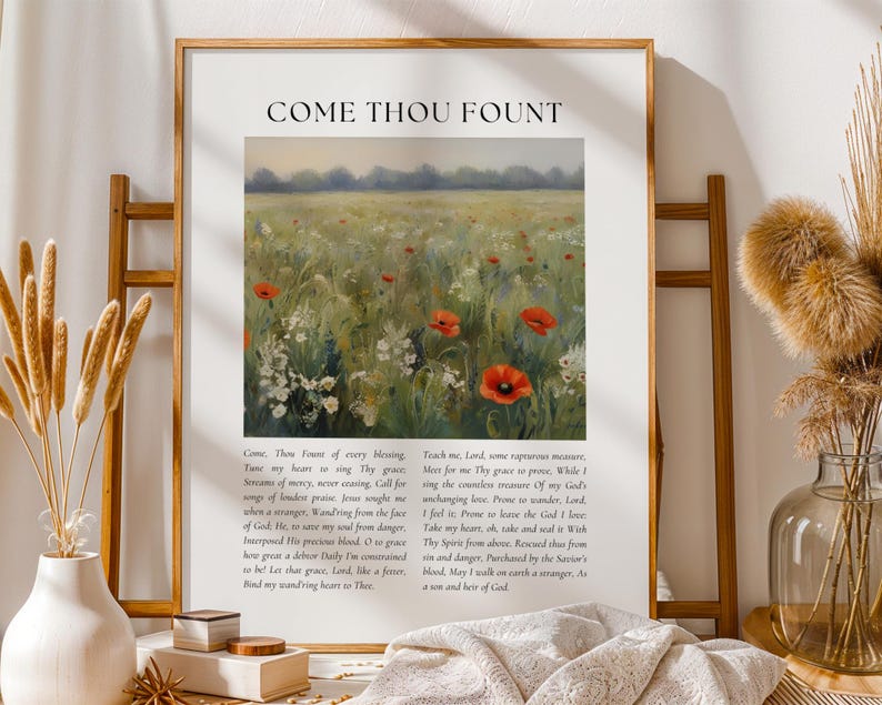 Come Thou Fount Hymn Wall Art | Christian Song Lyrics Print | Printable ...