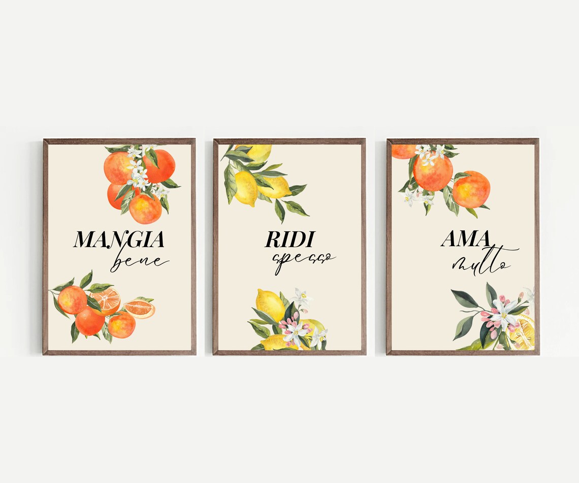 Italian Quotes Printable Poster Set of 3, Italy Wall Art Kitchen ...