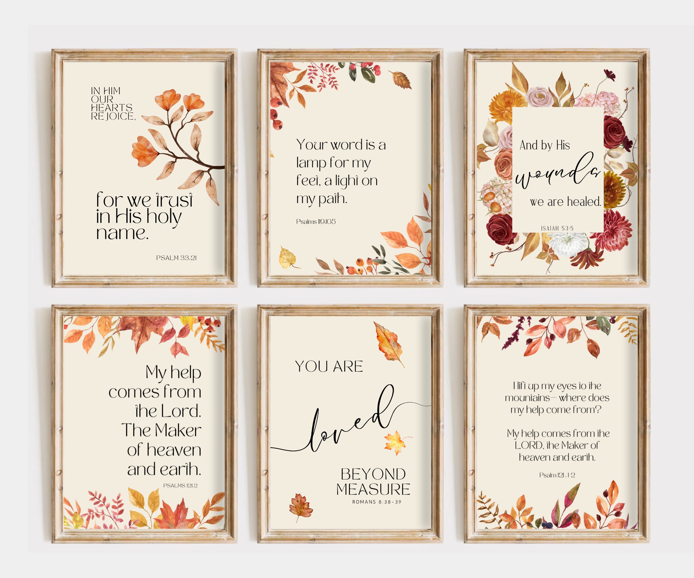 Fall Bible Verse Wall Art Set of 6, Scripture Wall Art, Christian ...