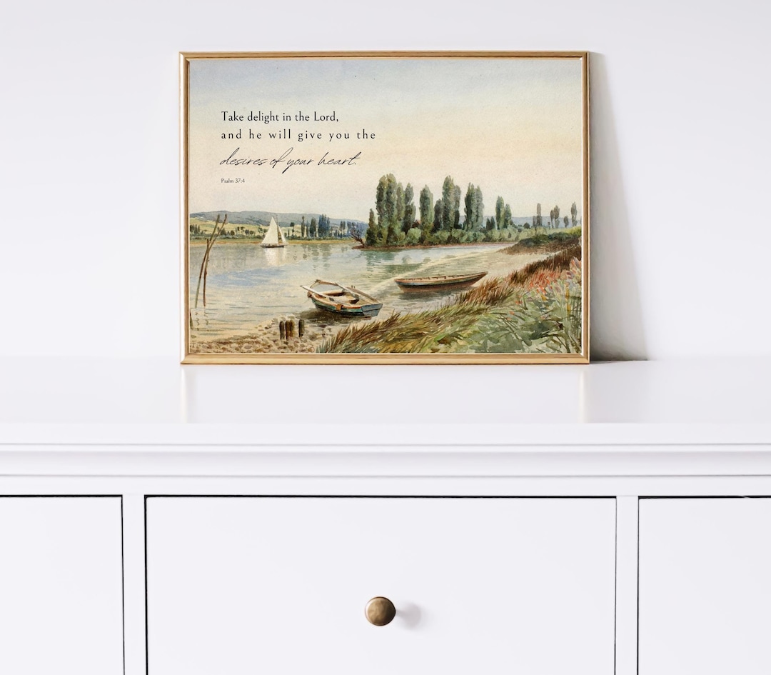 Psalm 37:4 Vintage Lake Art - Christian Wall Decor, Faith-inspired ...