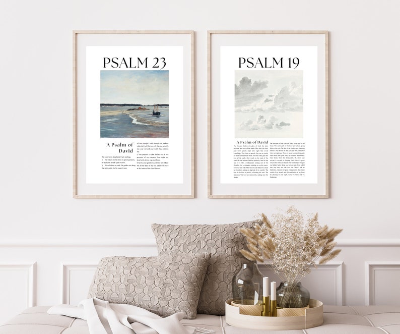 Set of 2 Prints Scripture Wall Art, Psalm 23 Vintage Bible Verse Print ...