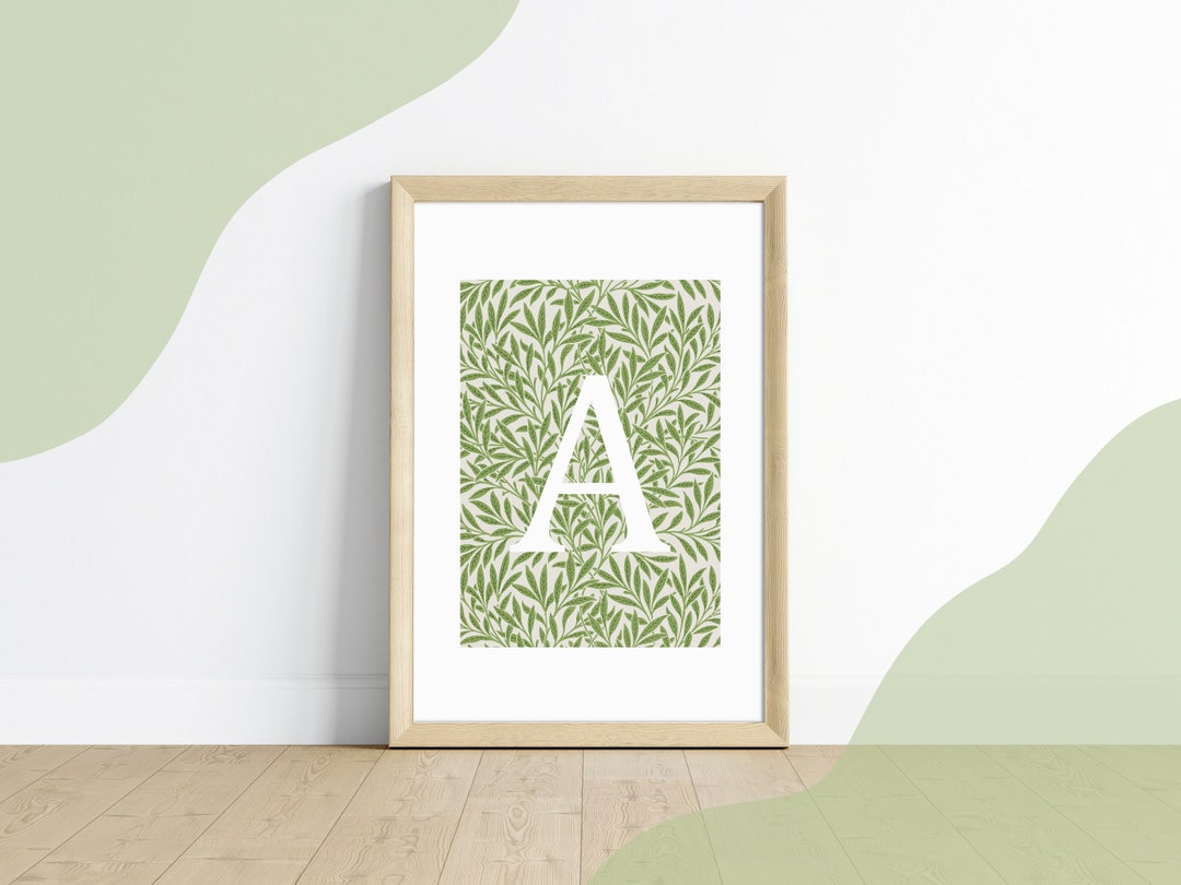 William Morris Initial Name Print, Green Willow Bedroom Wall Art ...
