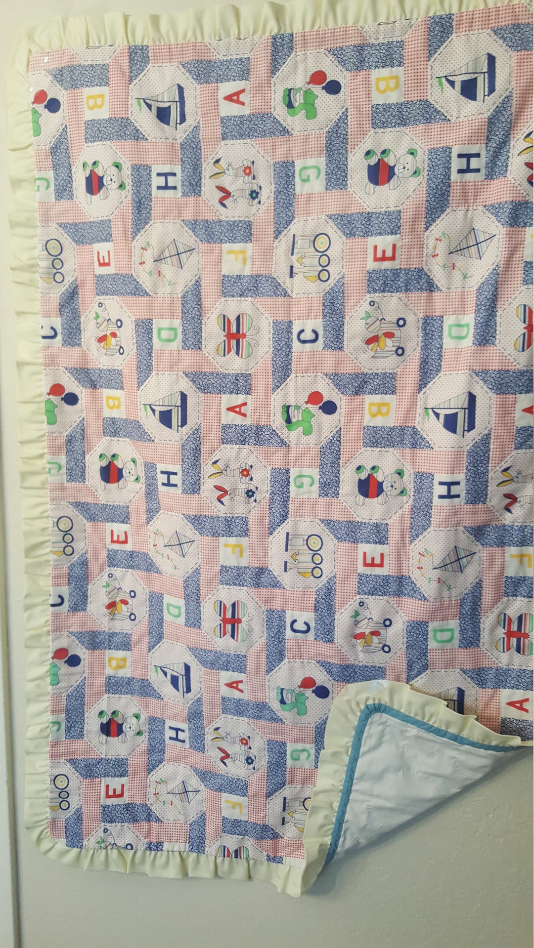 Hand Made Baby Quilt ABC With Teddys and Rabbits - Etsy