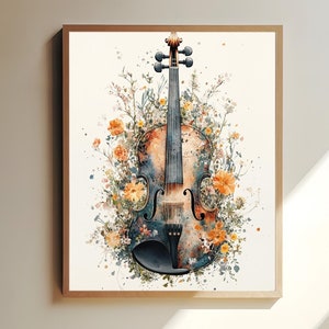 Floral Violin Art Print, Vintage Poster for Dorm Room, Teenage Girl ...