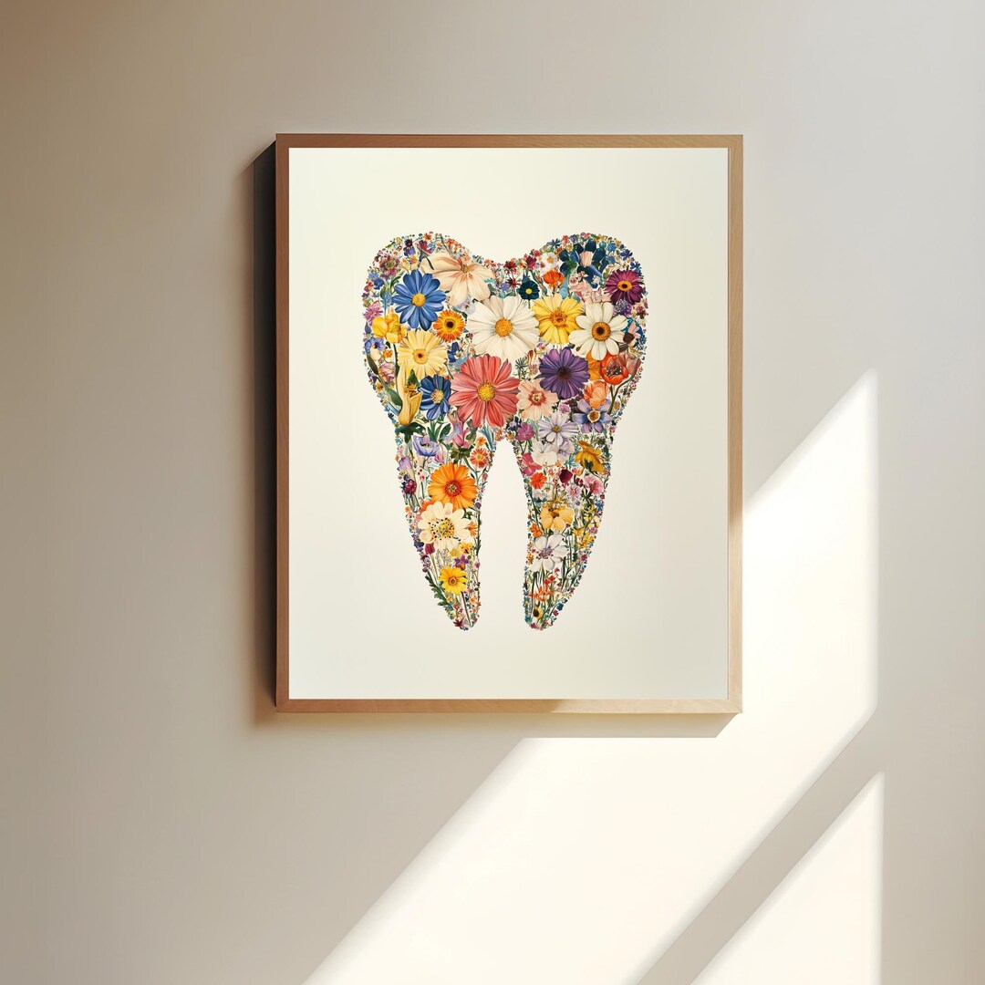 Floral Tooth Art Print, Unique Dental Office Decor, Dentist Wall Art ...