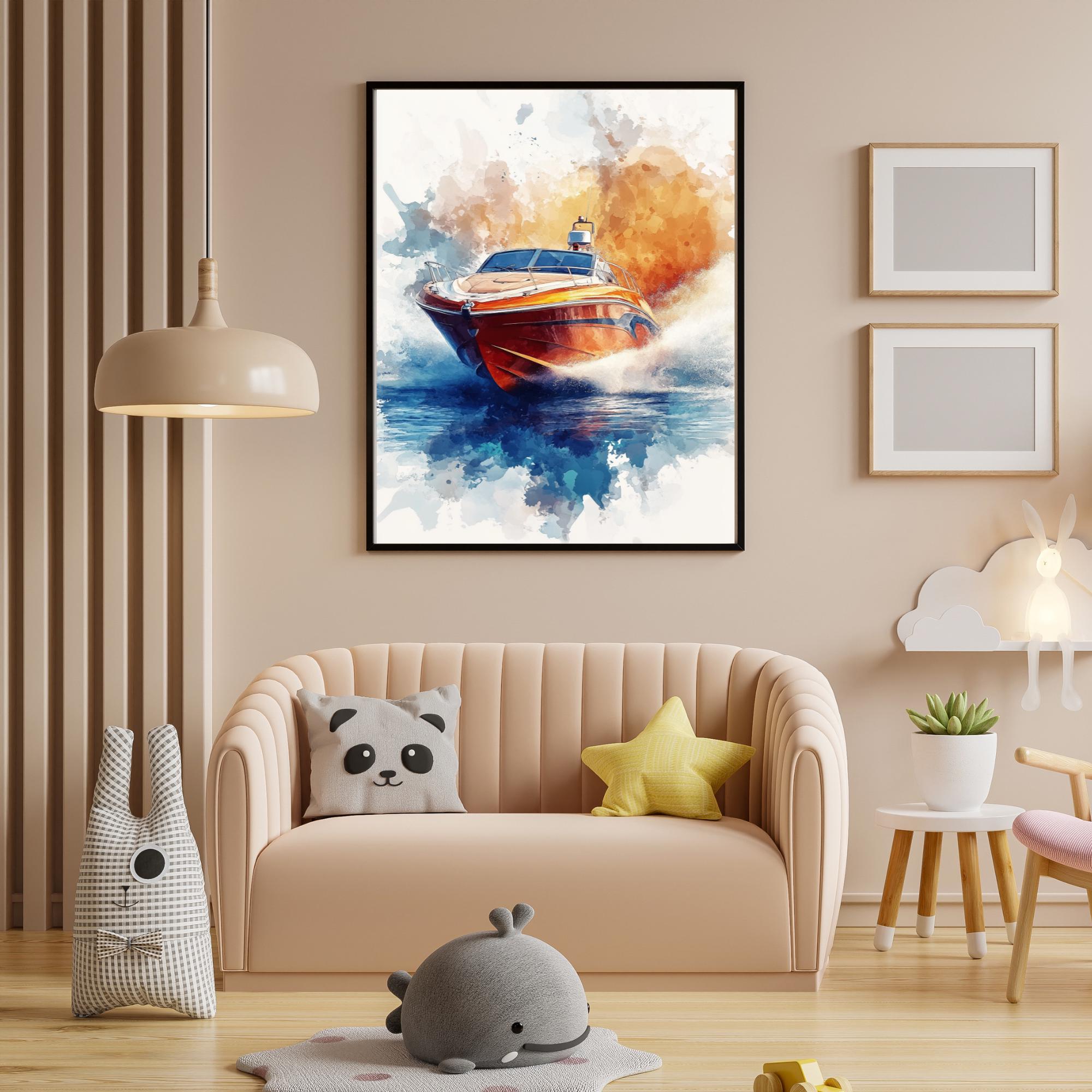 Speed Boat Watercolor Poster Print, Nautical Wall Art, Coastal Decor ...