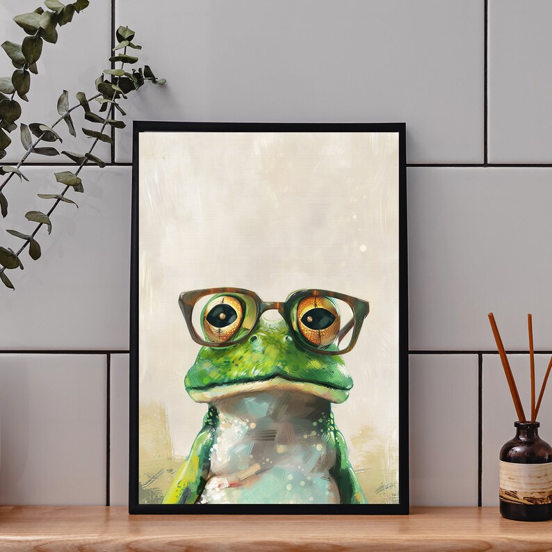 Intellectual Frog Poster, Quirky Wall Art, Scholarly Amphibian Decor ...