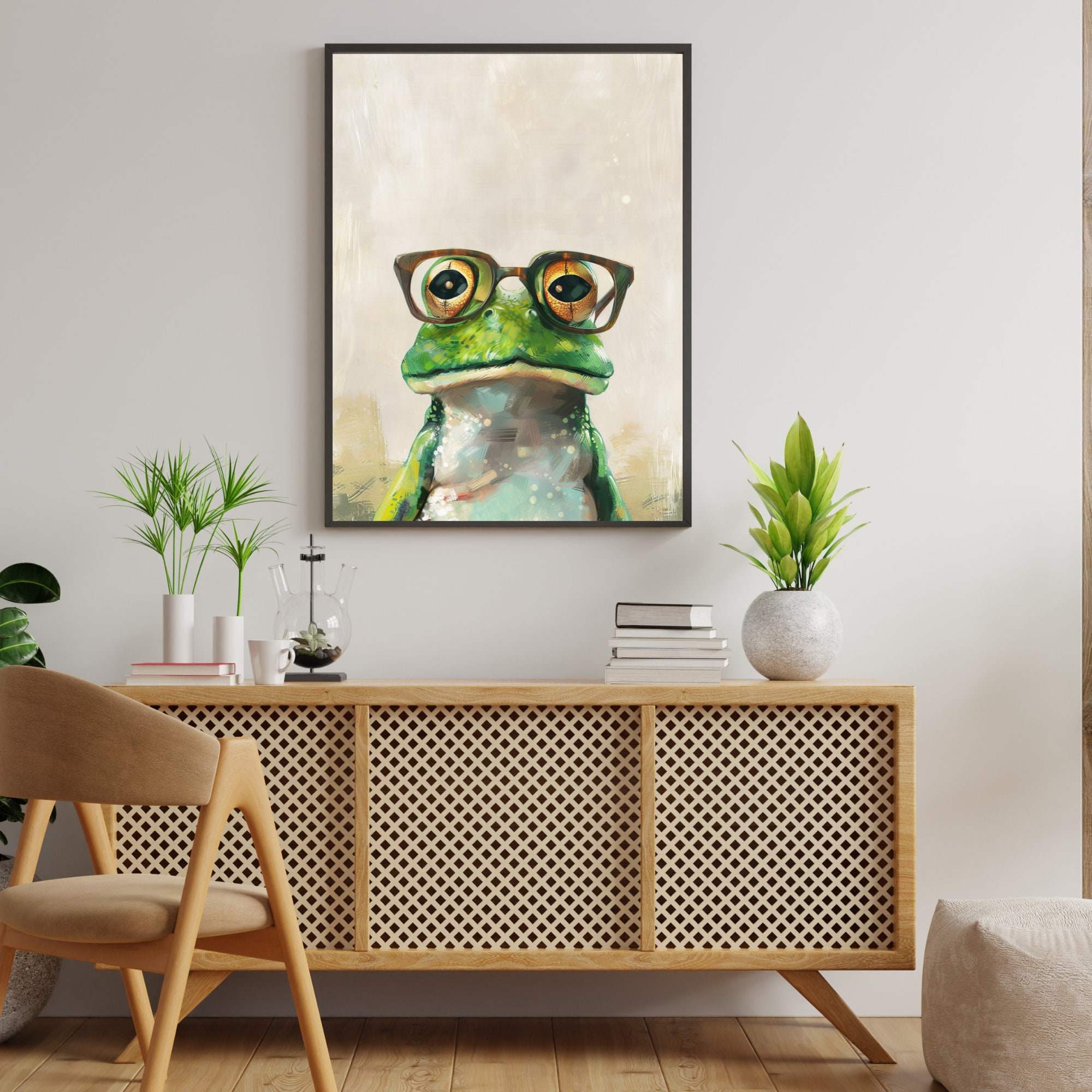 Intellectual Frog Poster, Quirky Wall Art, Scholarly Amphibian Decor ...