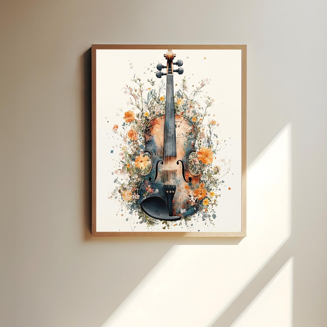 Floral Violin Art Print, Vintage Poster for Dorm Room, Teenage Girl ...