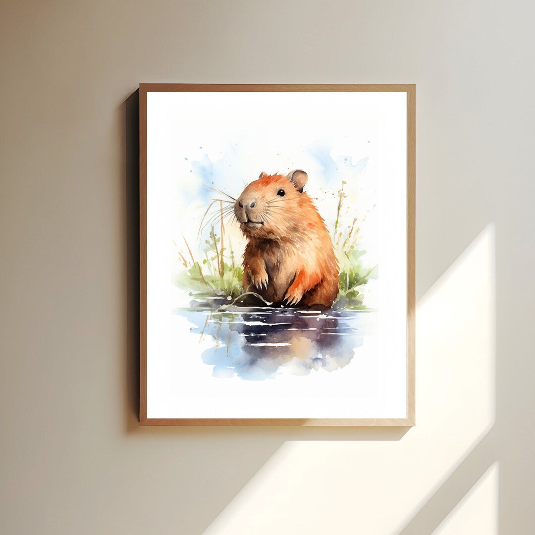 Capybara Nursery Poster, Gentle Animal Art for Kids, Peaceful Capybara ...