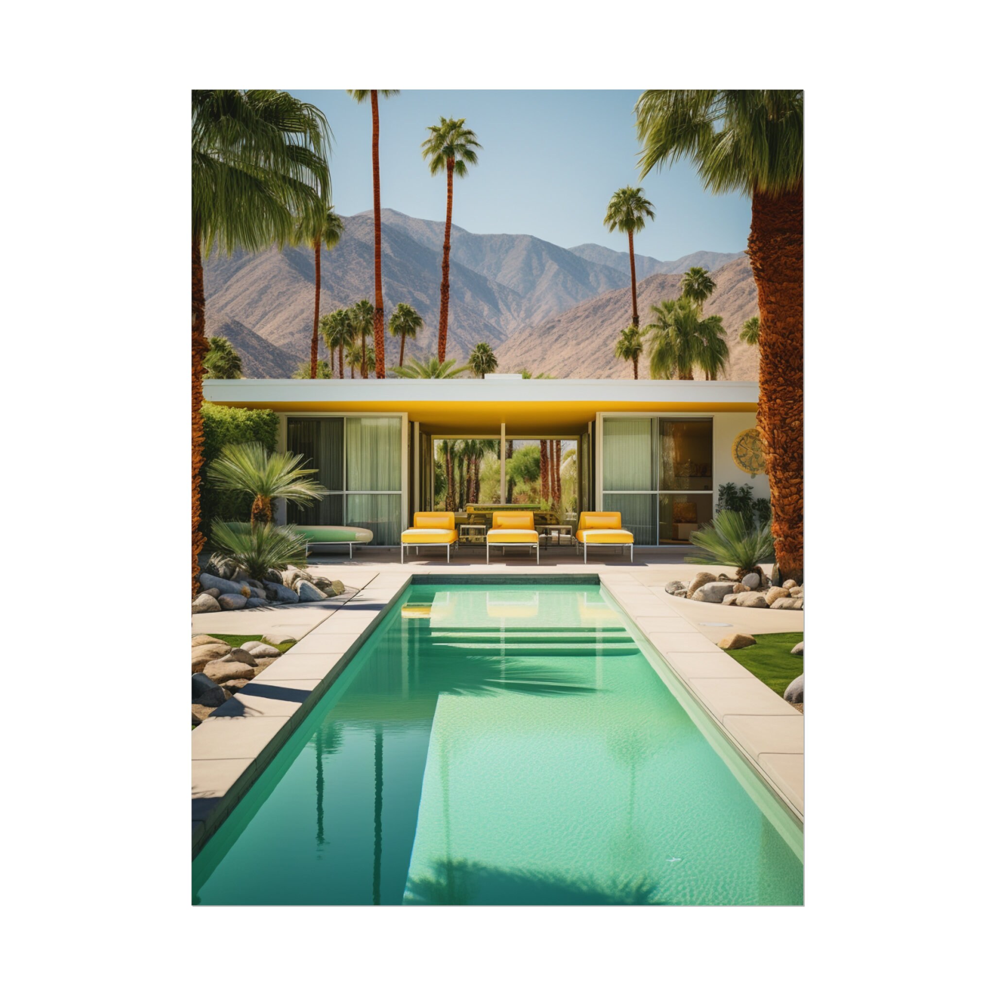 Palm Springs Pool House, Mid-century Poolside Oasis Poster, Palm ...