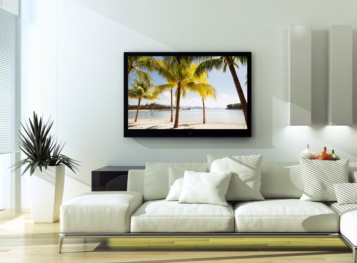Beach Frame TV Art Tropical. Digital Download. Palm Trees and - Etsy