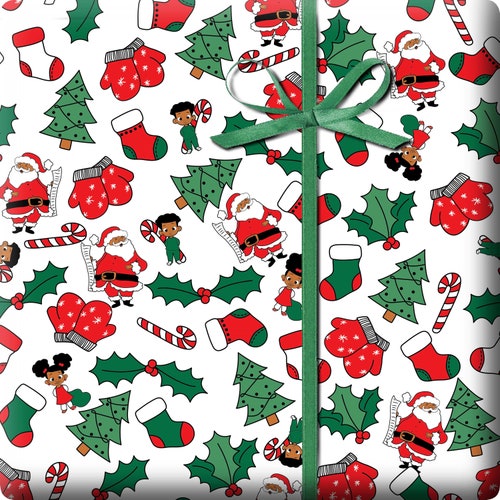 Black Santa Wrapping Paper African American Santa Black - Etsy
