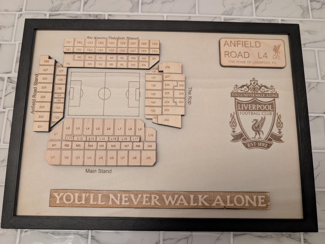 Liverpool Anfield Stadium Plaque Wall Art Laser Engraved Wood Seating ...