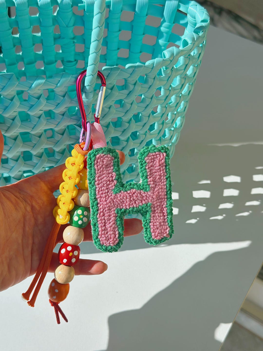 Handmade Letter Bag Charm 3 - Pink- Punch Bag Charms - Pink Letter ...