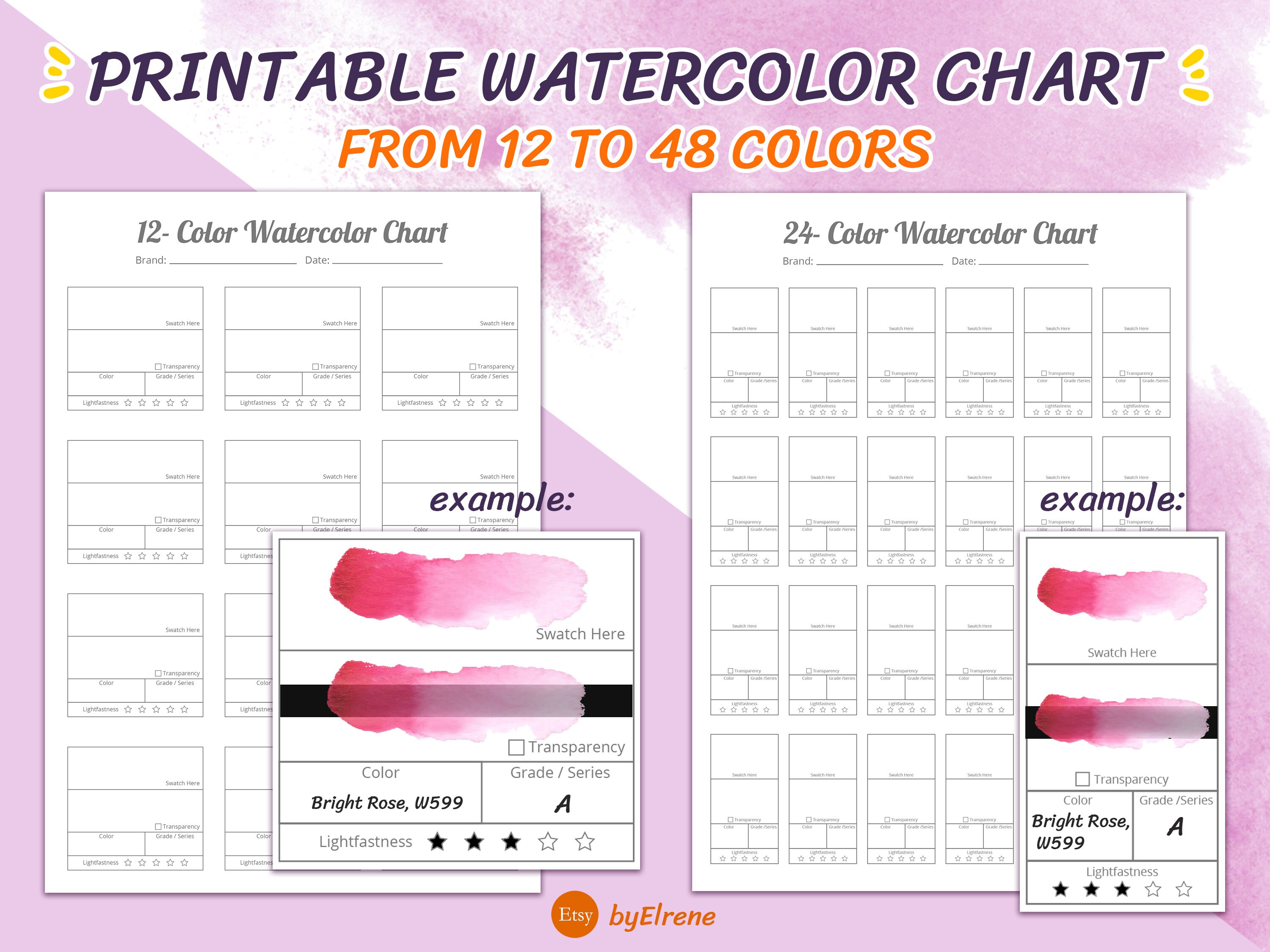 Printable Watercolor Chart-12/24/36/48 Portrait/vertical Style ...