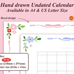 Printable Undated Calendar-floral DIY Calendar | Printable Diy Calendar ...