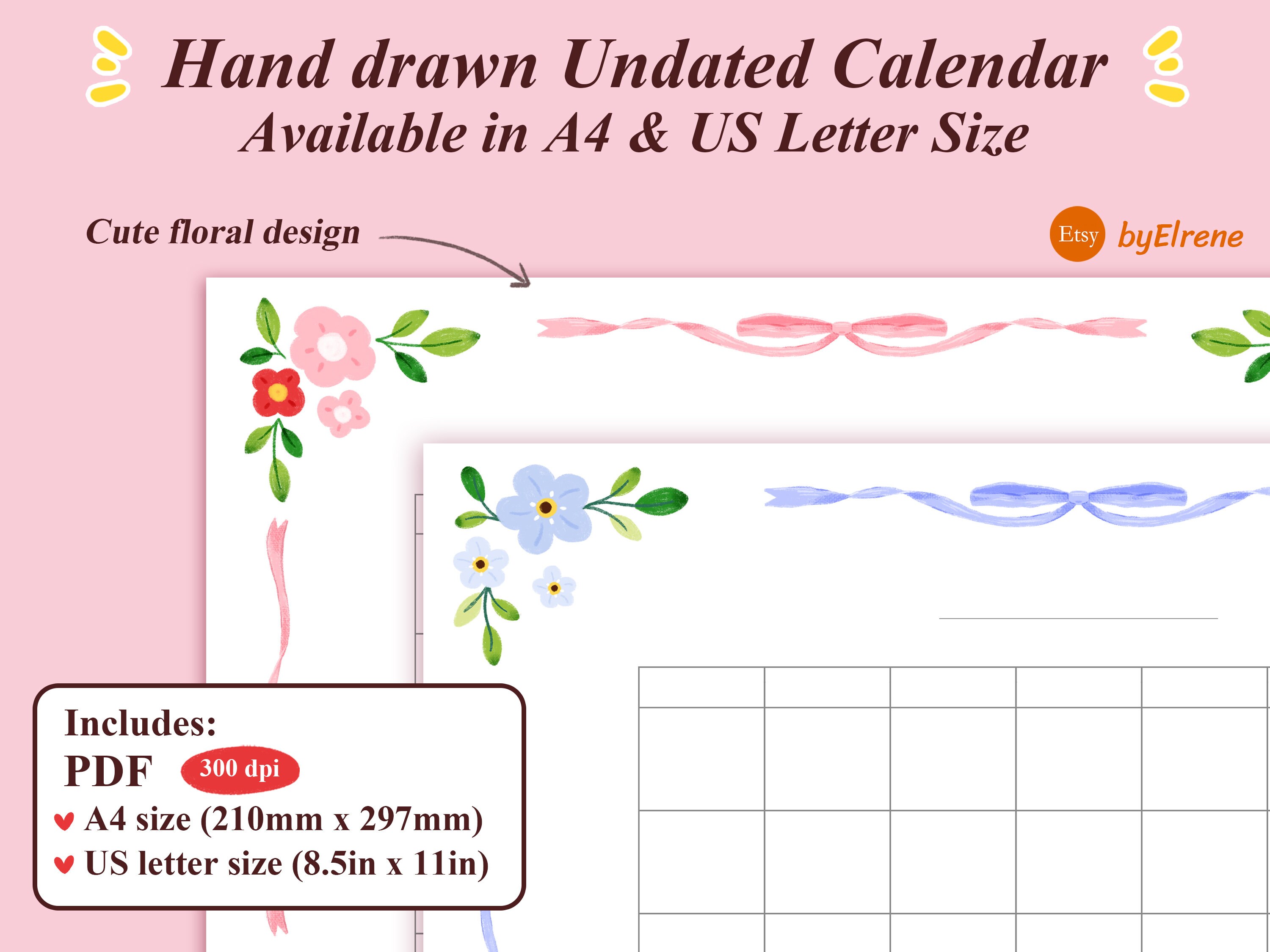 Printable Undated Calendar-floral DIY Calendar Printable Diy Calendar ...