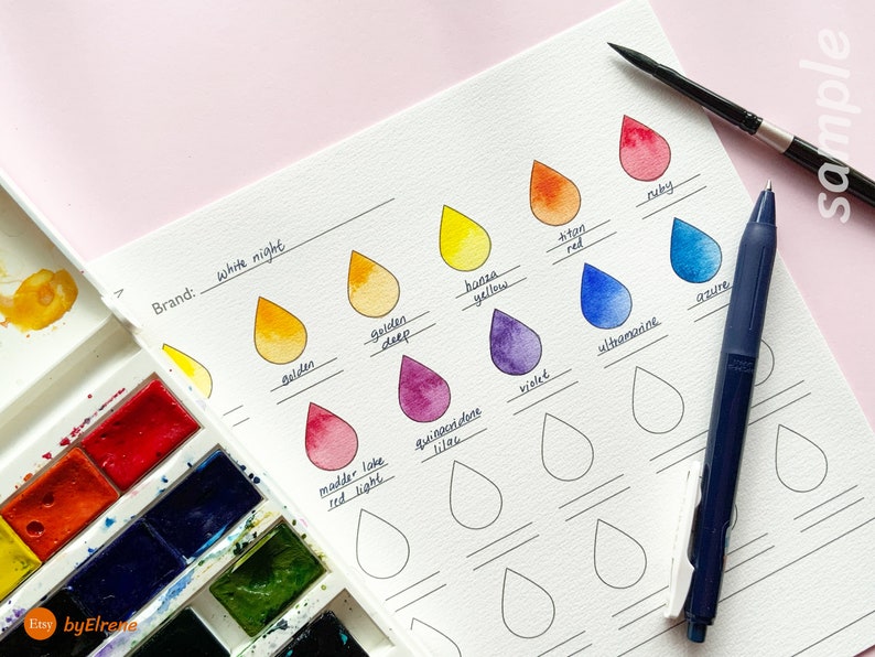 Printable Watercolor Chart 18/24/36/48 Color Chart Digital Download ...