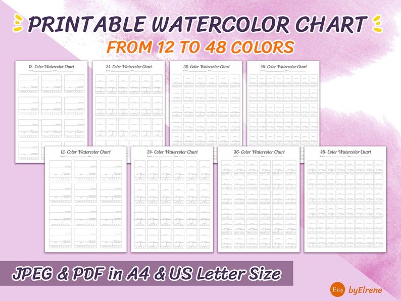 Printable Watercolor Chart-12/24/36/48 Portrait/vertical Style ...
