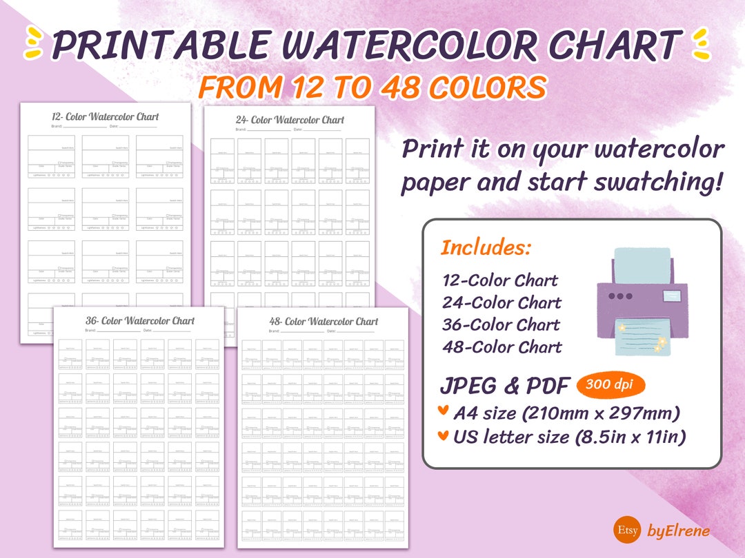 Printable Watercolor Chart-12/24/36/48 Portrait/vertical Style ...