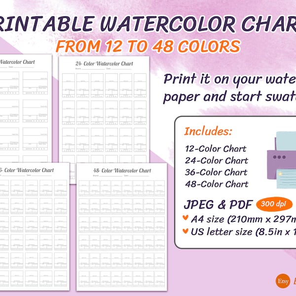 Watercolor Swatch Template - Etsy