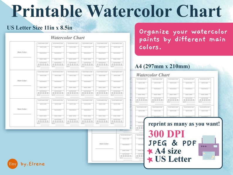 Printable Watercolor Chart-organize Your Paint by Different Main Colors ...
