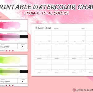 Printable Watercolor Chart- 12/24/36/48 Color Chart | Digital Download ...