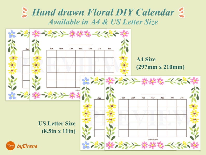 Printable Calendar-floral DIY Calendar Printable Diy Calendar Hand ...