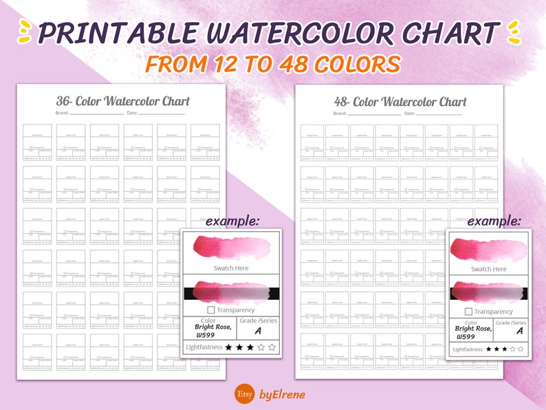 Printable Watercolor Chart-12/24/36/48 Portrait/vertical Style ...
