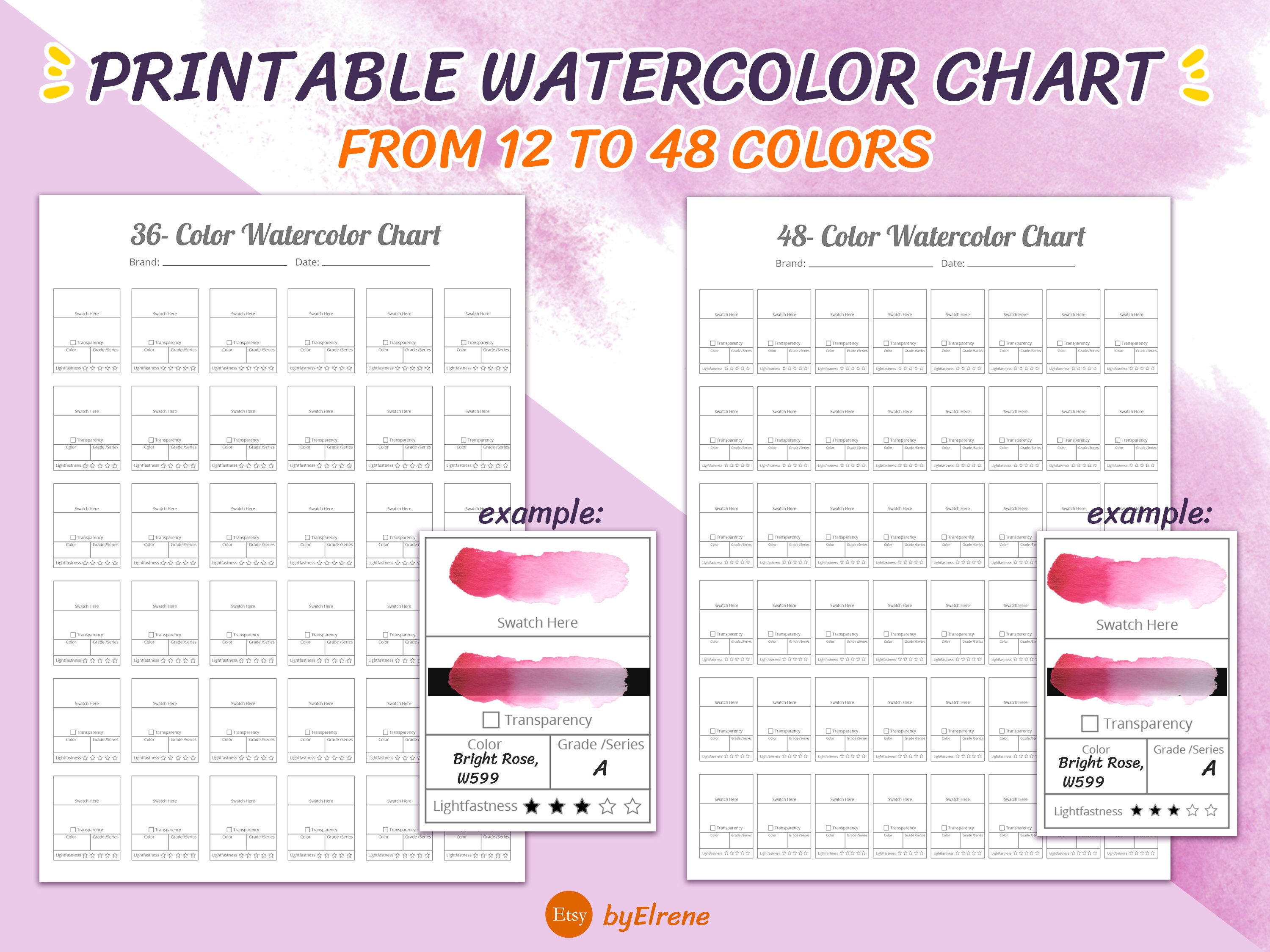 Printable Watercolor Chart-12/24/36/48 Portrait/vertical Style ...