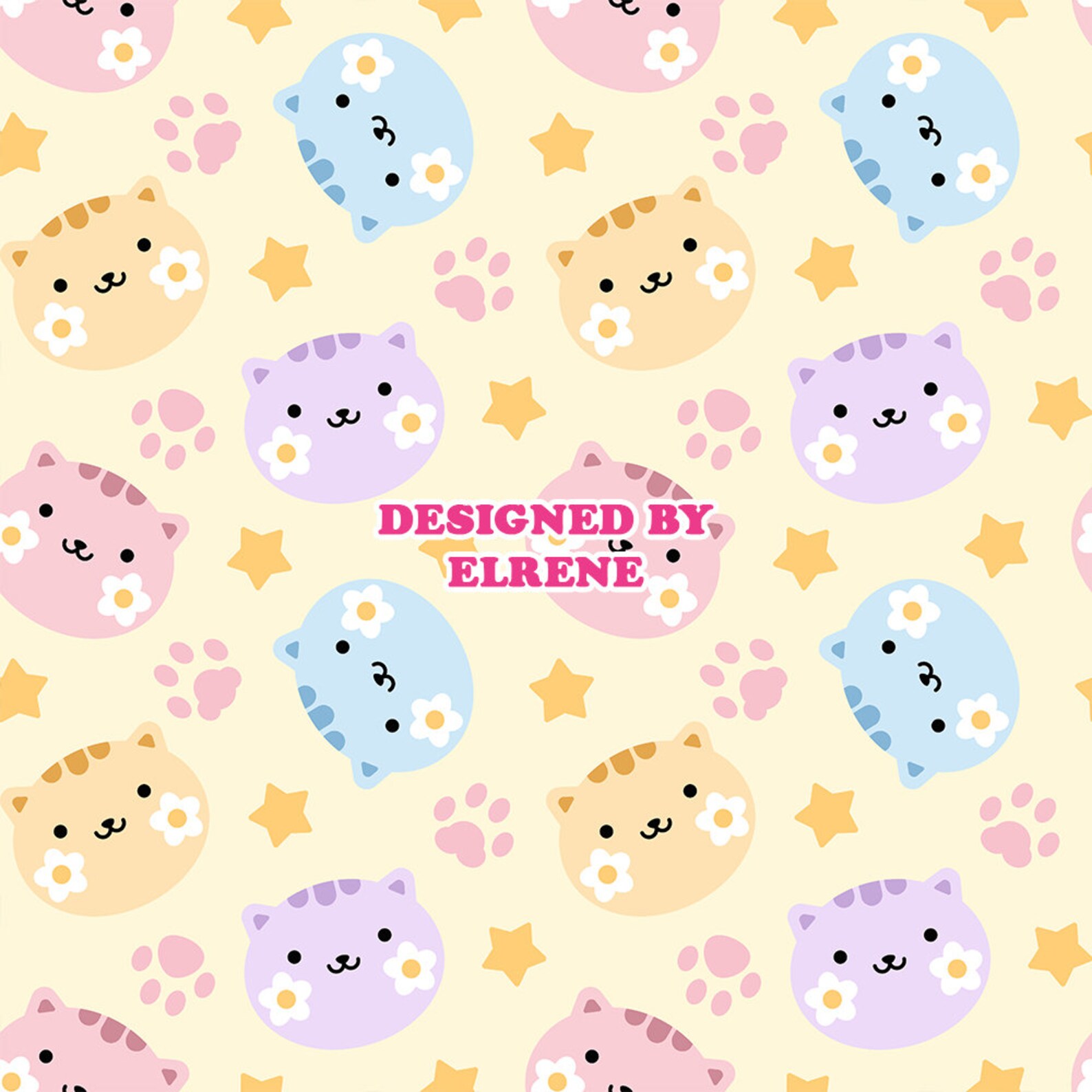 Cute Cat Seamless Pattern Floral Cheek Cat Digital Pattern Pink Cat ...