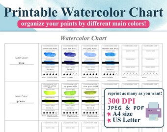 Printable Watercolor Chart-organize Your Paint by Different - Etsy