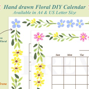 Printable Calendar-floral DIY Calendar Printable Diy Calendar Hand ...