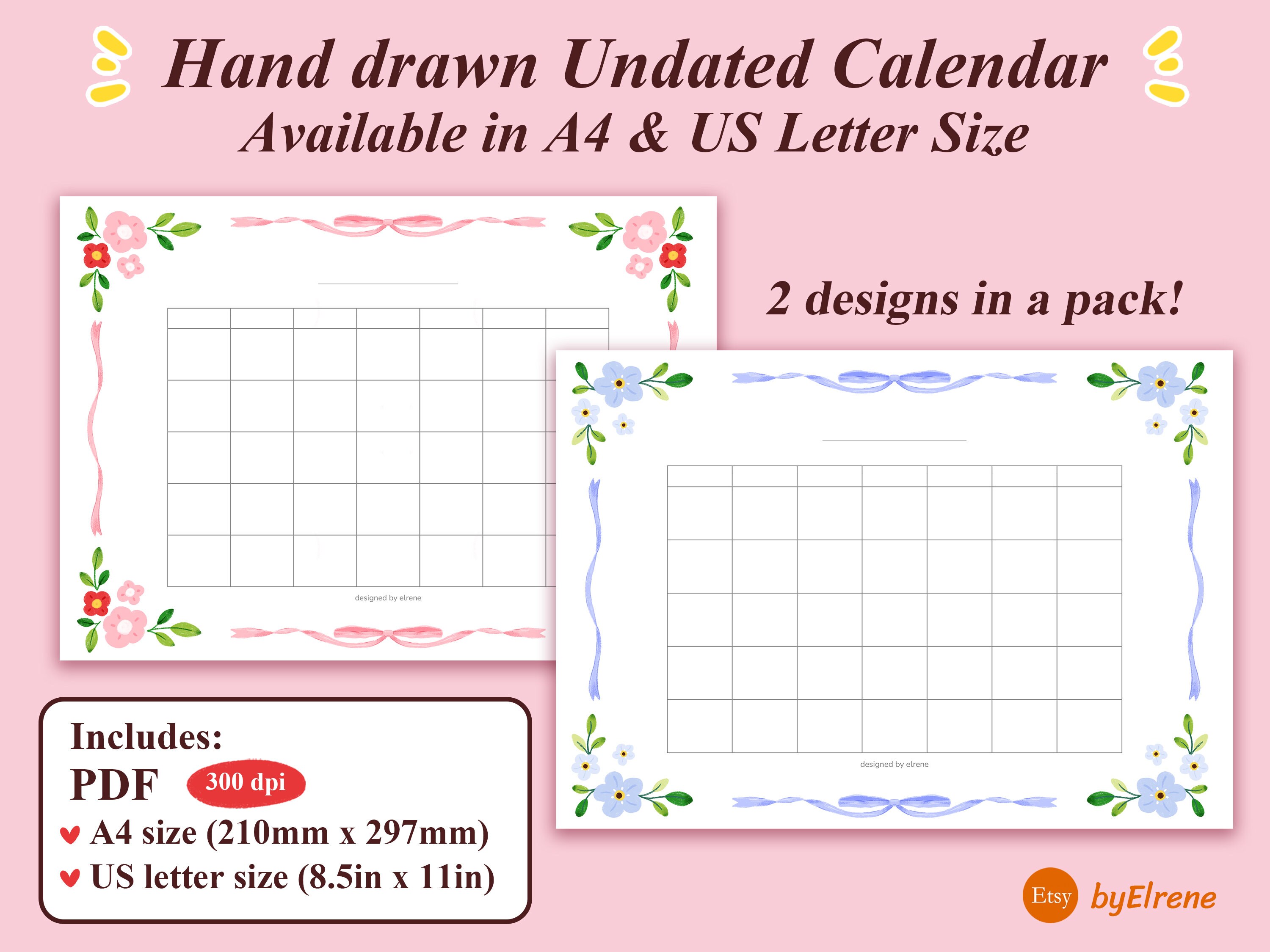 Printable Undated Calendar-floral DIY Calendar Printable Diy Calendar ...