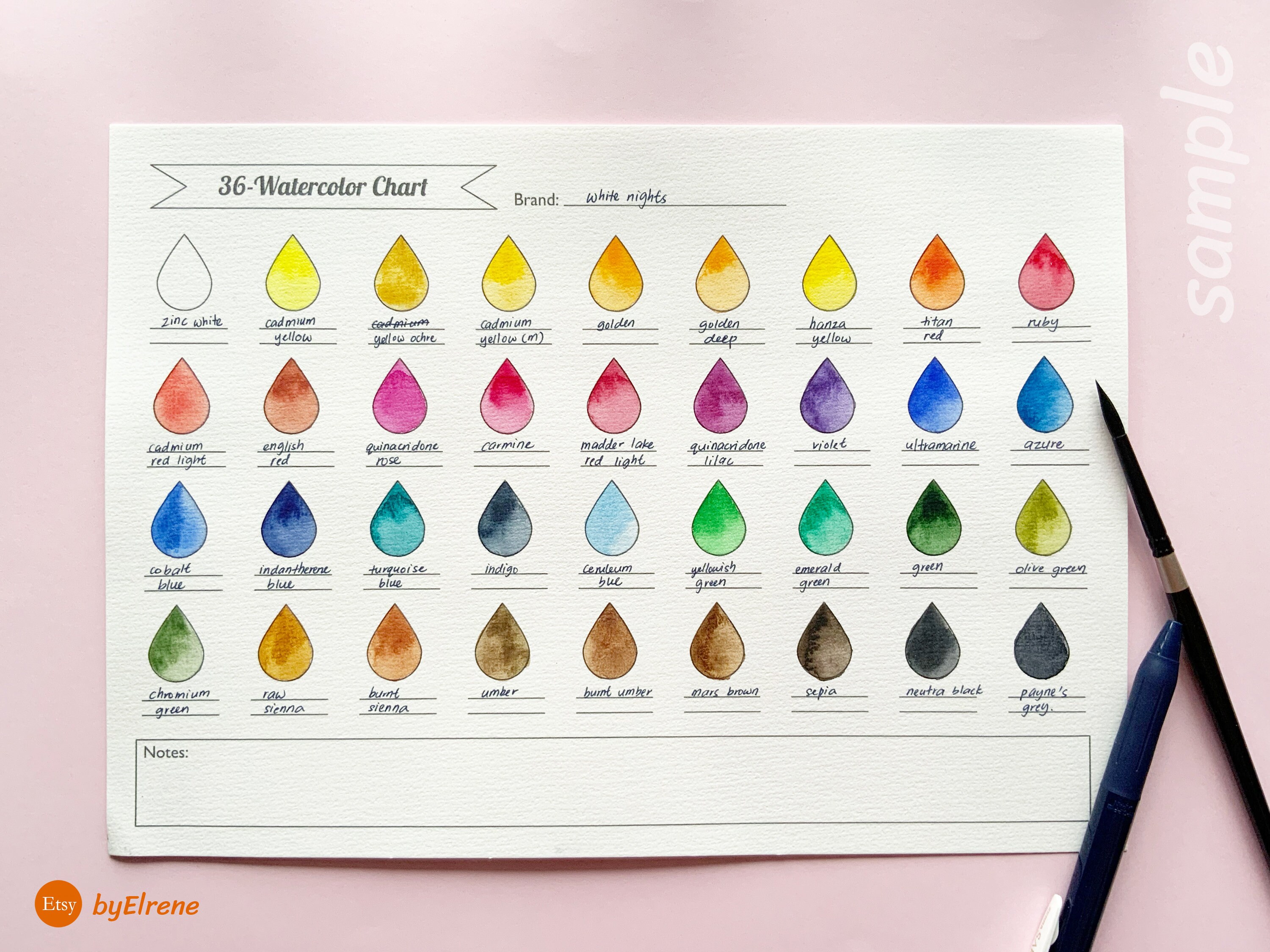 Printable Watercolor Chart 18/24/36/48 Color Chart Digital Download ...