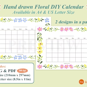 Printable Calendar-floral DIY Calendar Printable Diy Calendar Hand ...