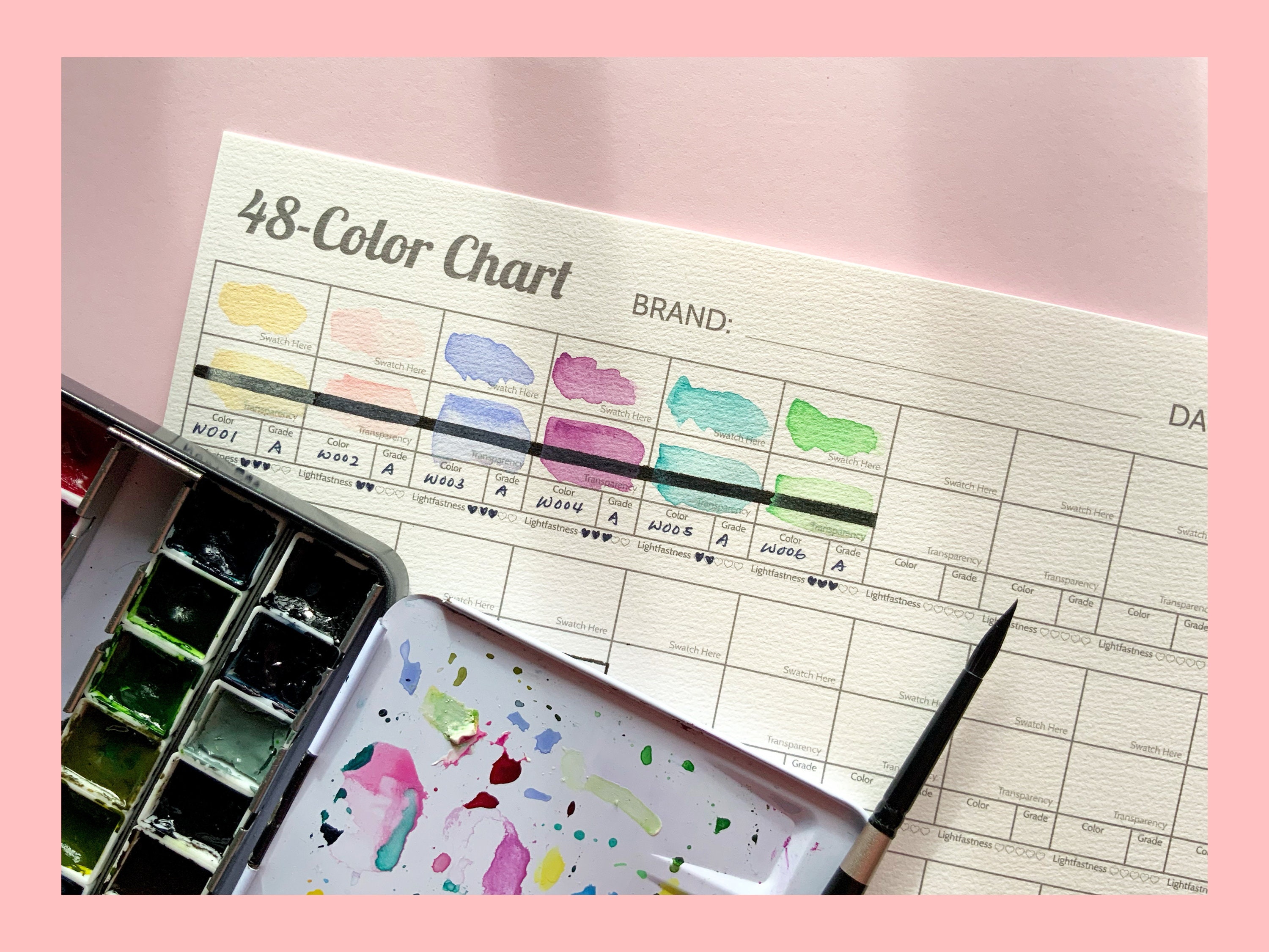 Printable Watercolor Chart- 12/24/36/48 Color Chart | Digital Download ...