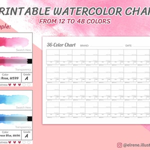 Printable Watercolor Chart- 12/24/36/48 Color Chart | Digital Download ...