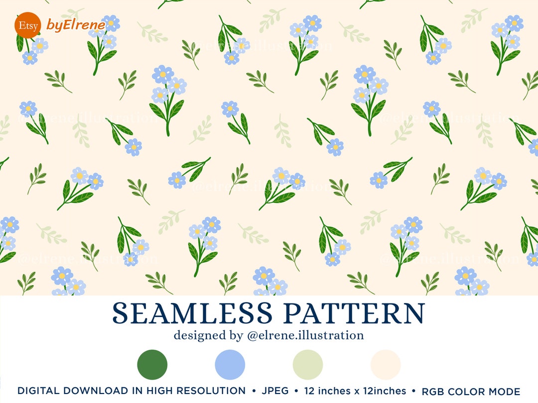 Spring Blue Flower Digital Download Seamless Pattern JPEG in RGB Fabric ...