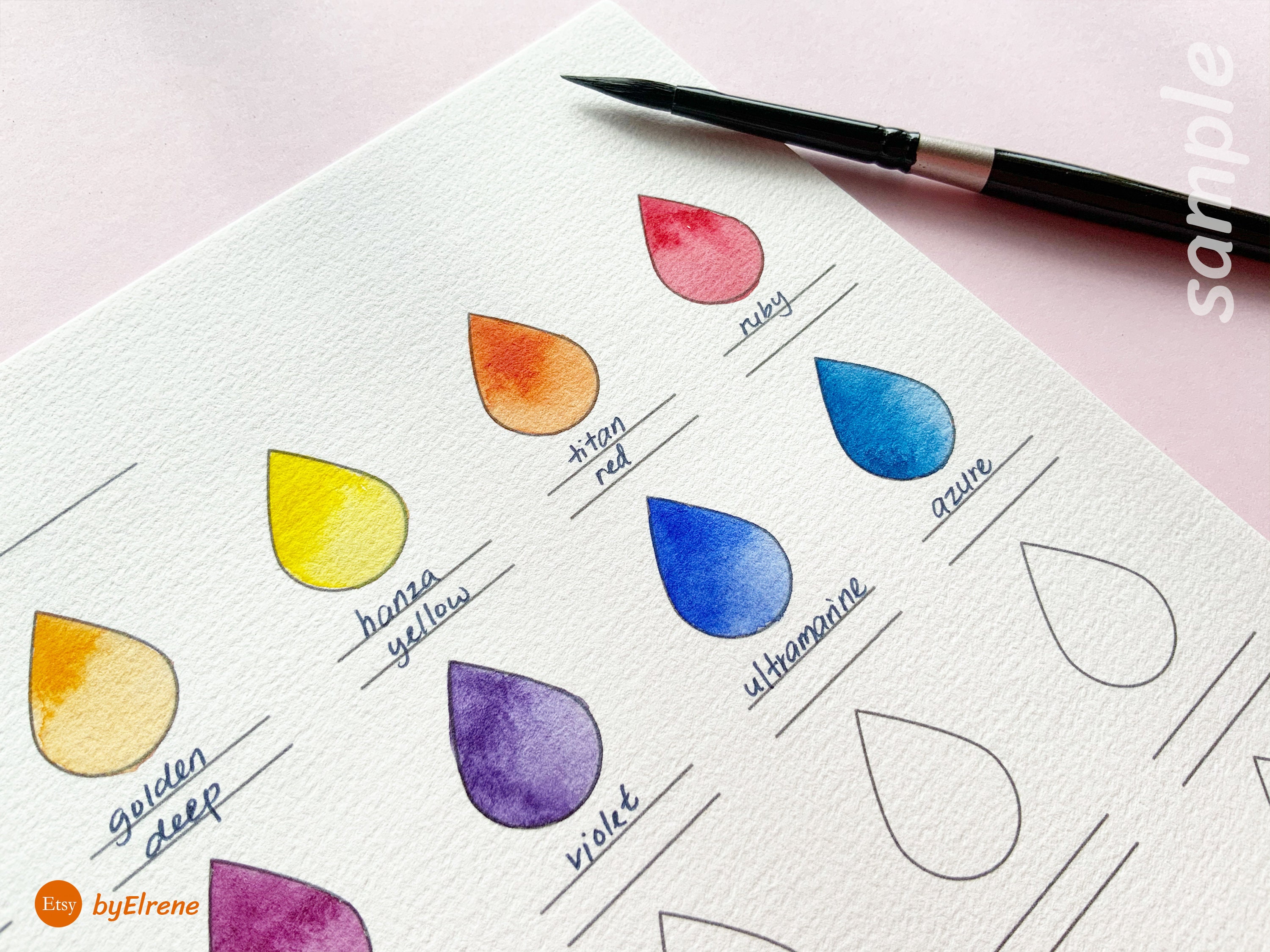 Printable Watercolor Chart 18/24/36/48 Color Chart Digital Download ...