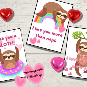 Printable Sloth Valentine's Day Cards, Sloth Classroom Valentine's Day ...