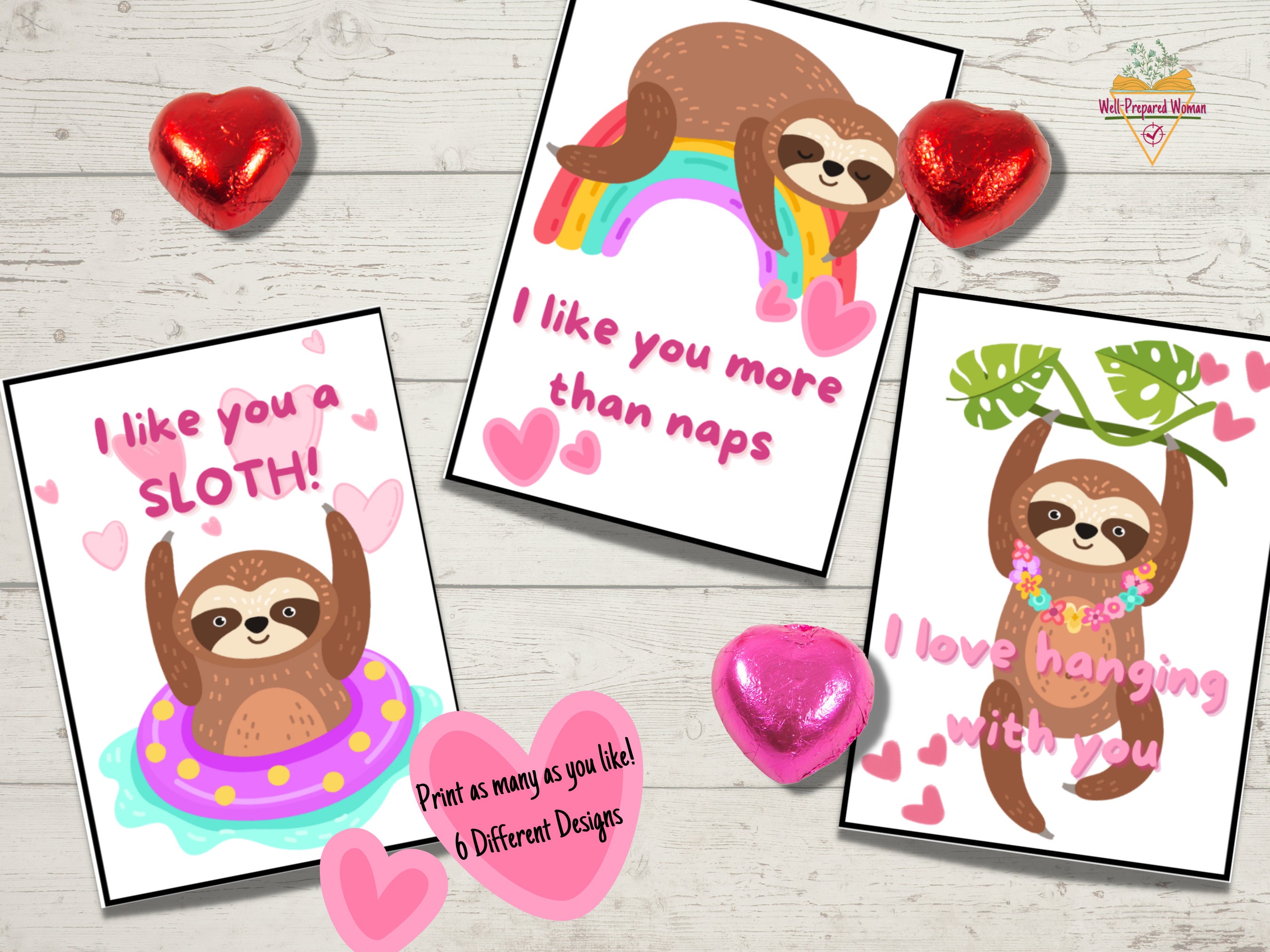 Printable Sloth Valentine's Day Cards, Sloth Classroom Valentine's Day ...