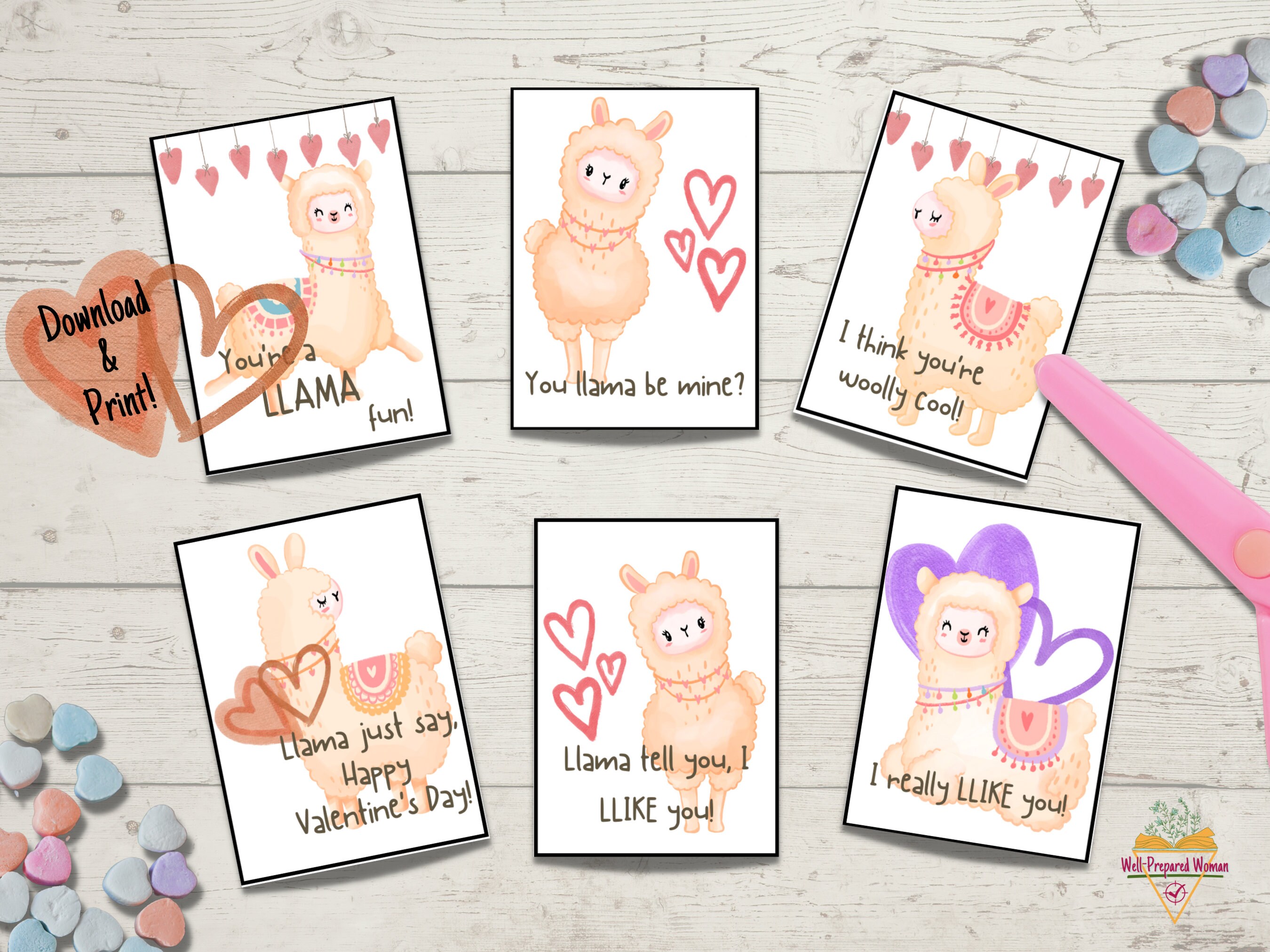 Printable Cuddly Llama Valentine's Day Cards, Llama Classroom Valentine ...