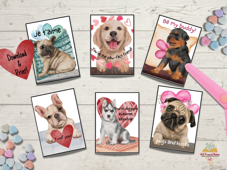 Printable Puppy Valentine's Day Cards Puppy Classroom - Etsy